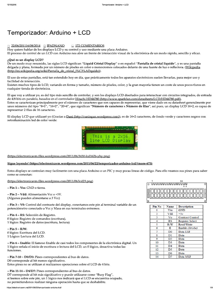 Temporizador - Arduino + LCD | PDF | Tecnología de pantalla | Science