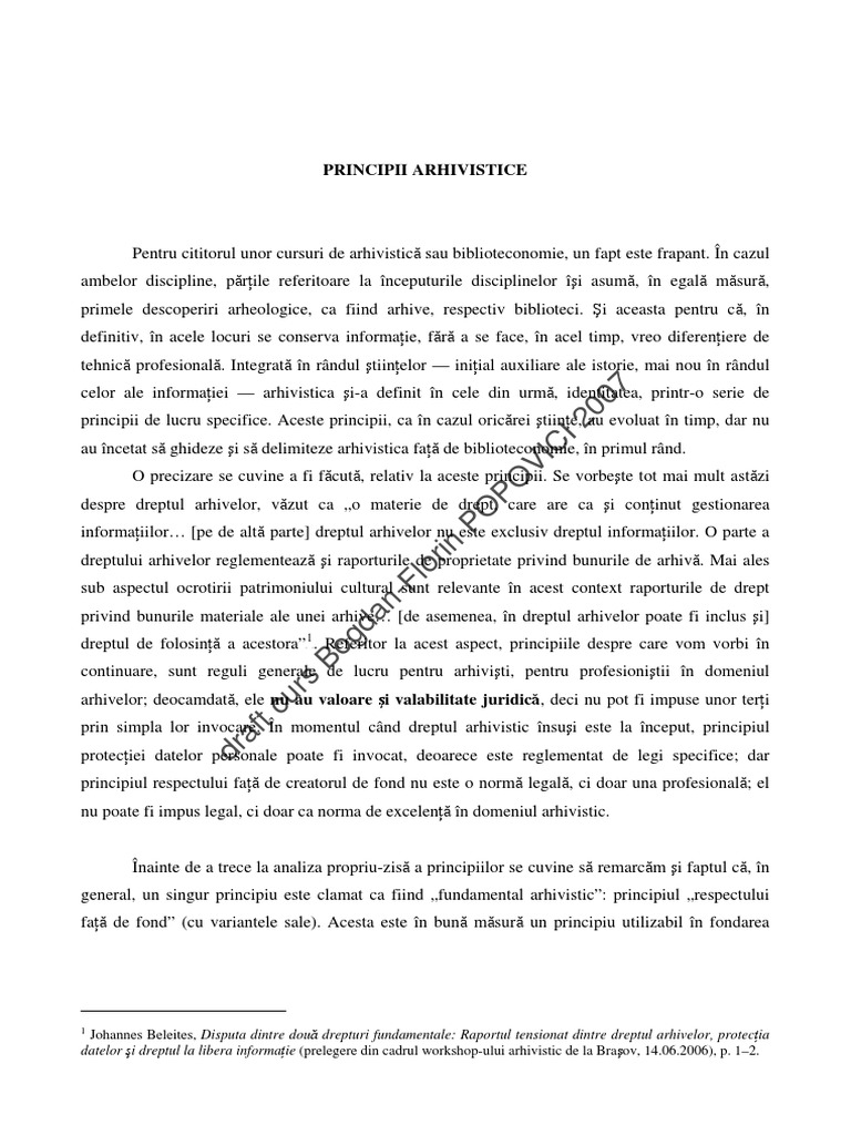 20 Principii Arhivistice PDF | PDF