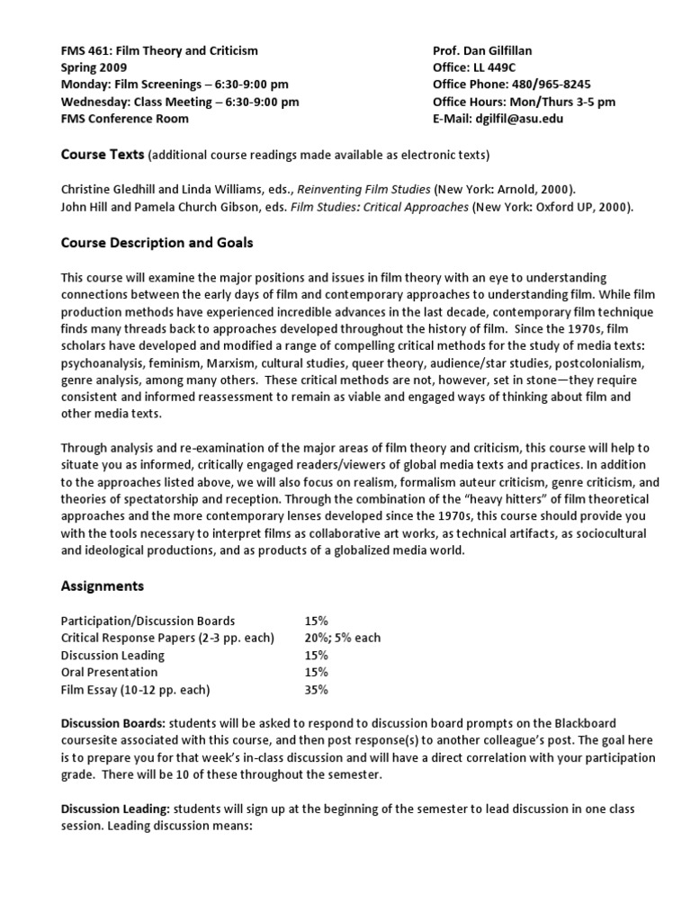 Film Studies Syllabus | PDF | Academic Integrity | Essays