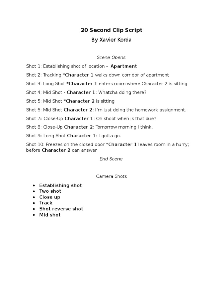 20 Second Clip Script: by Xavier Korda | PDF