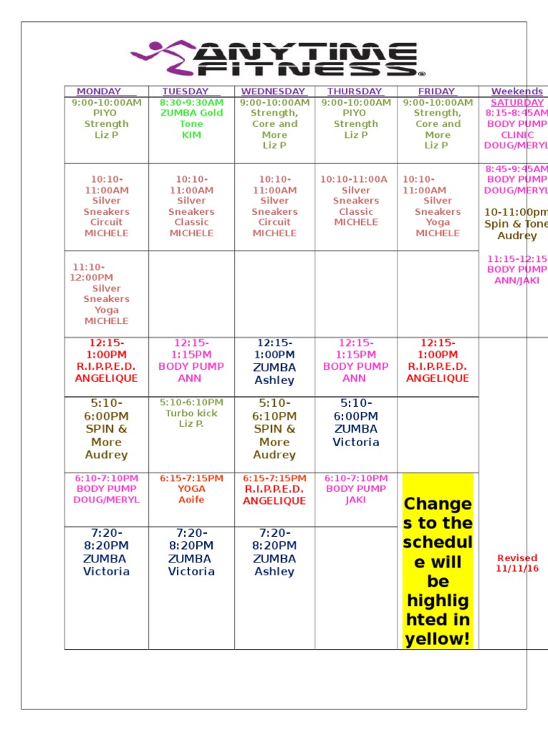 Fitness Class Schedule | PDF | Sports