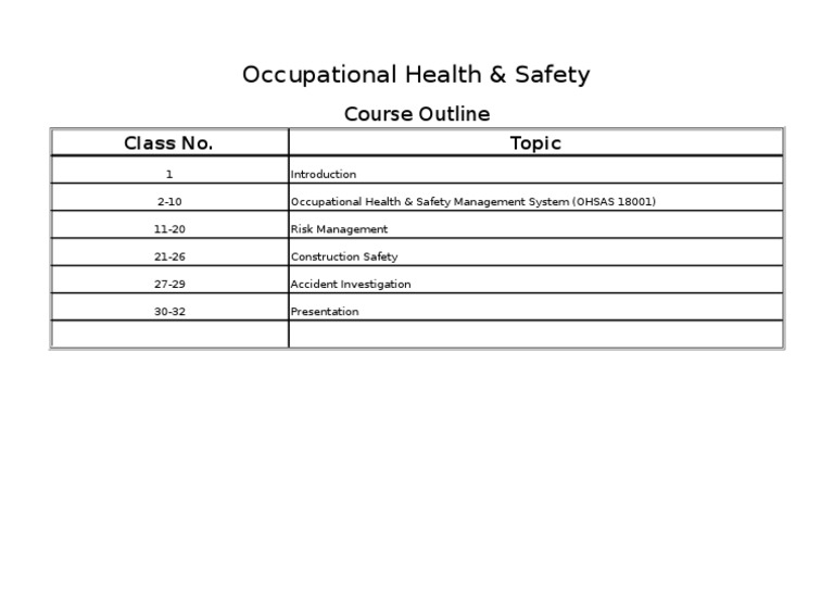 Occupational Health & Safety: Course Outline | PDF