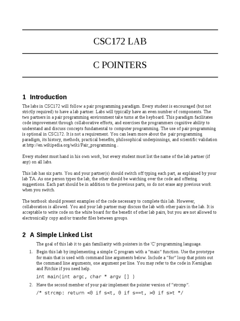 Csc172 Lab C Pointers | PDF | C (Programming Language) | Computer ...
