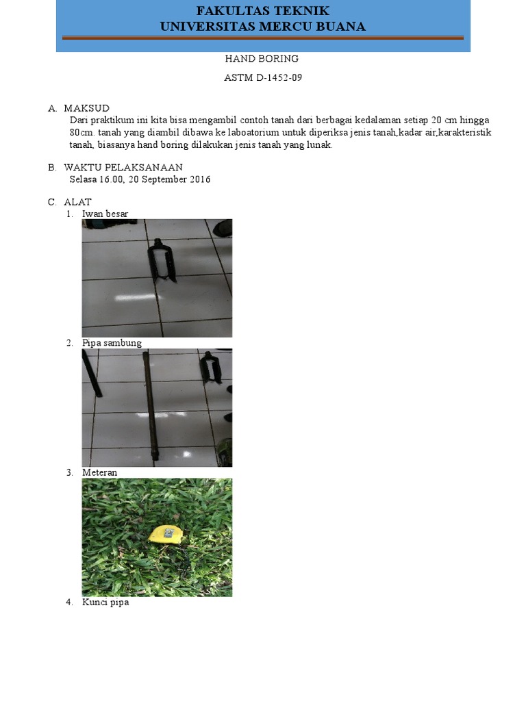 Laporan Hand Boring Astm d1452 | PDF
