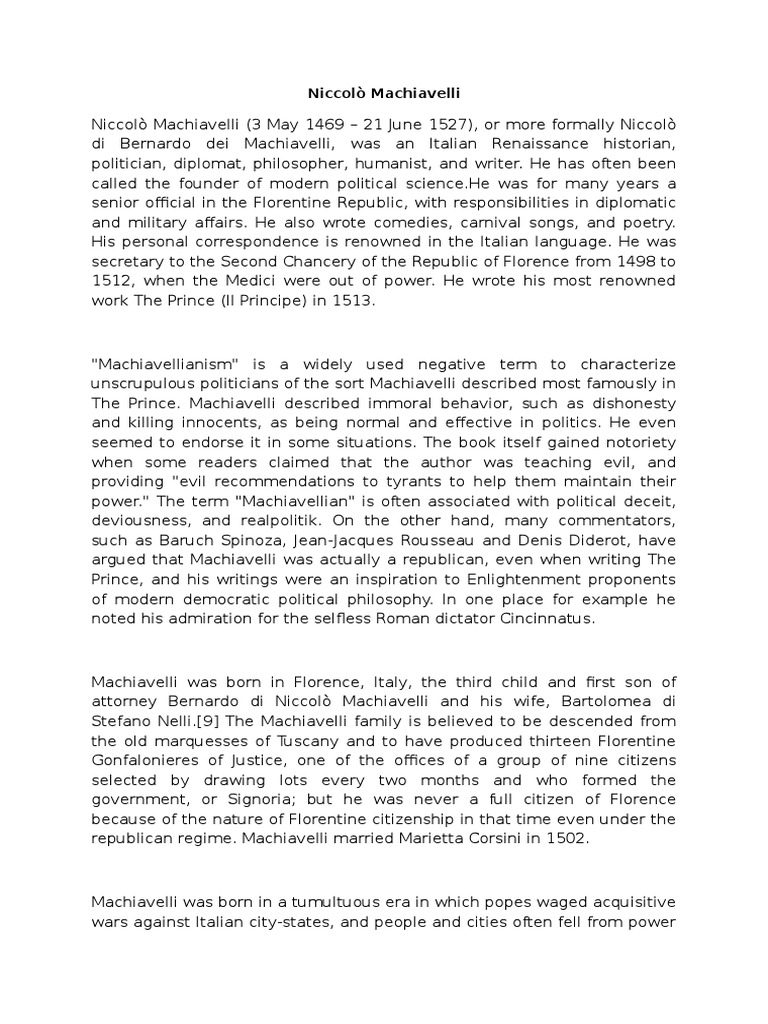 Machiavelli | PDF | Niccolò Machiavelli | Science