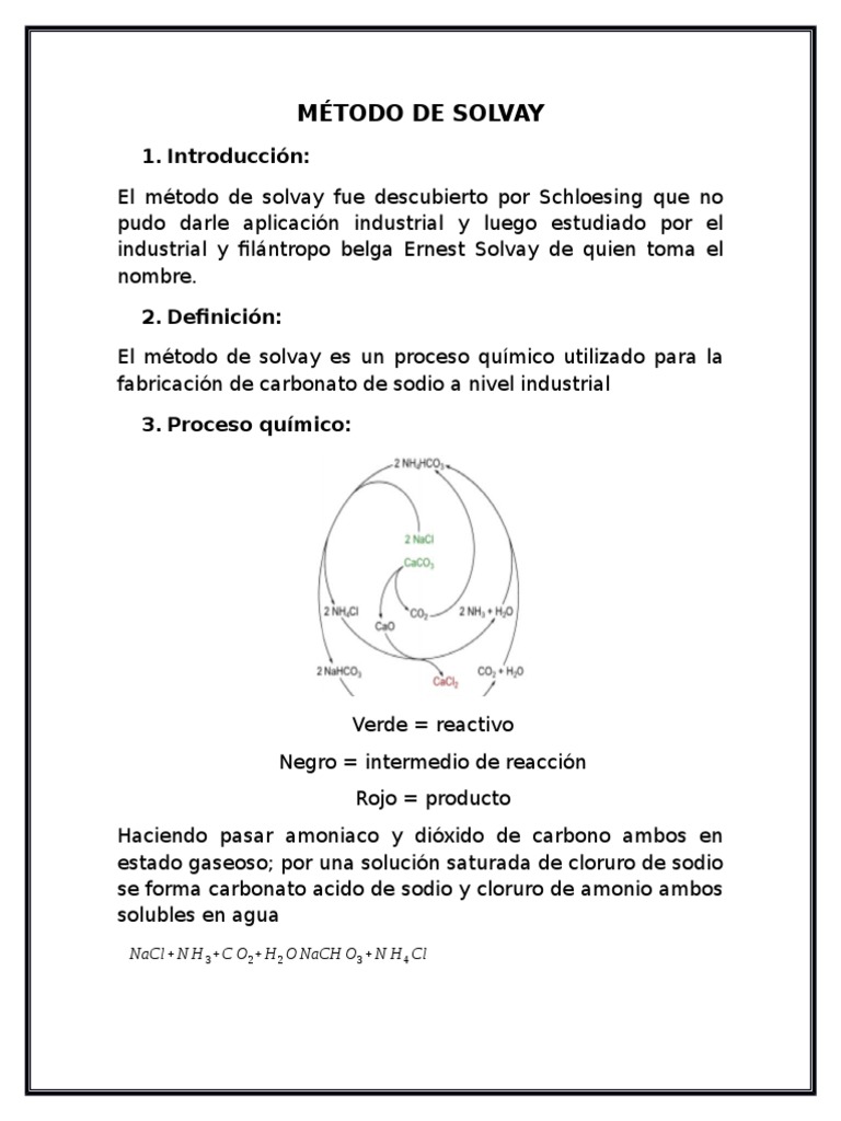 El método Solvay: un proceso químico industrial para la fabricación de carbonato de sodio | PDF ...