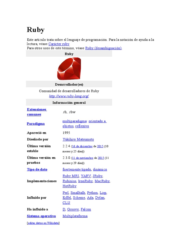 Ruby | PDF | Ruby (lenguaje de programación) | Programación de computadoras