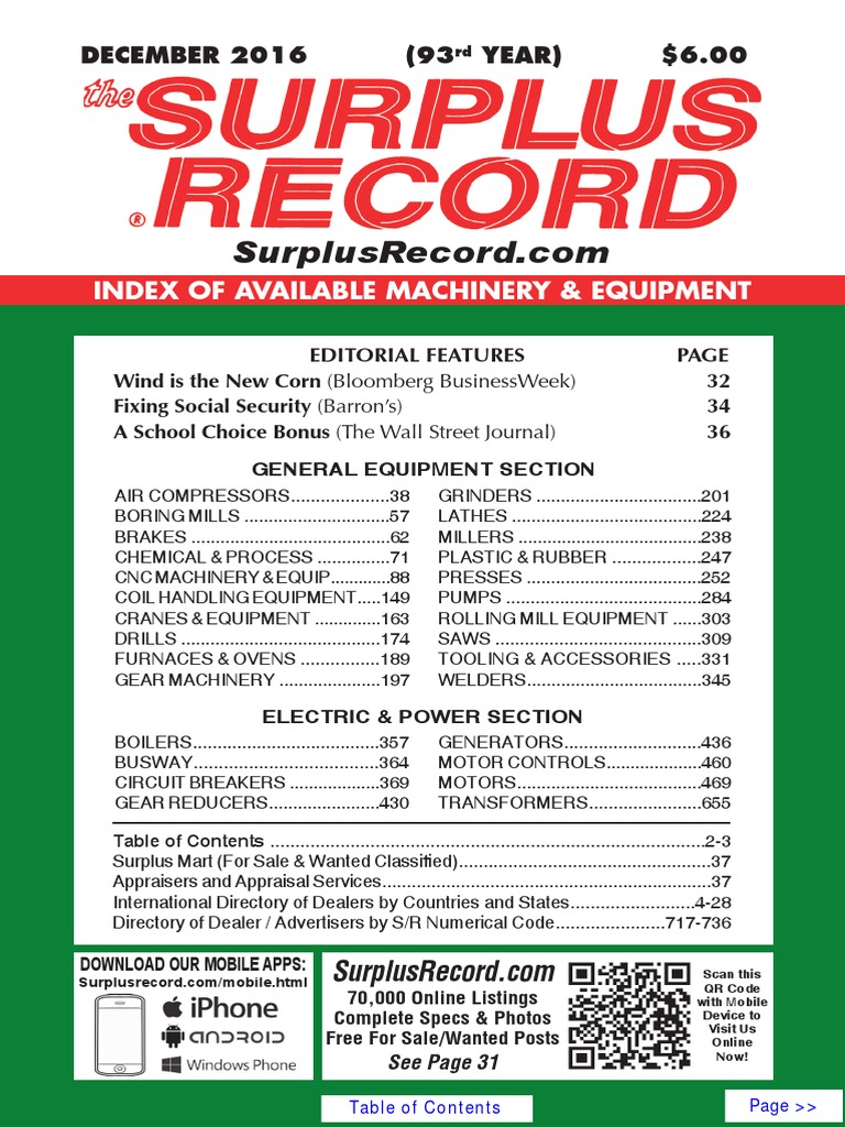 DECEMBER 2016 Surplus Record Machinery & Equipment Directory | PDF ...