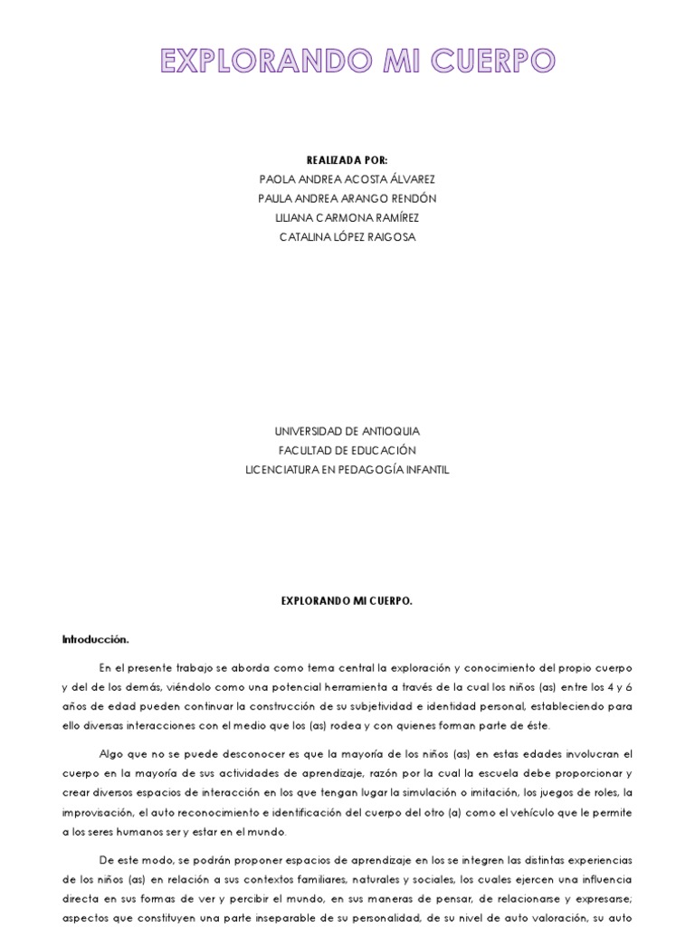 Explorando Mi Cuerpo | PDF | Jardín de infancia | Aprendizaje