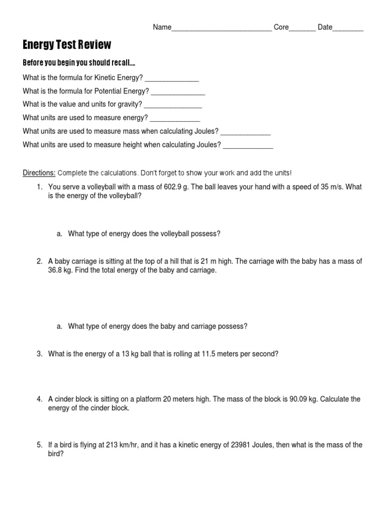 Kinetic and Potential Energy Review | PDF | Potential Energy | Mass