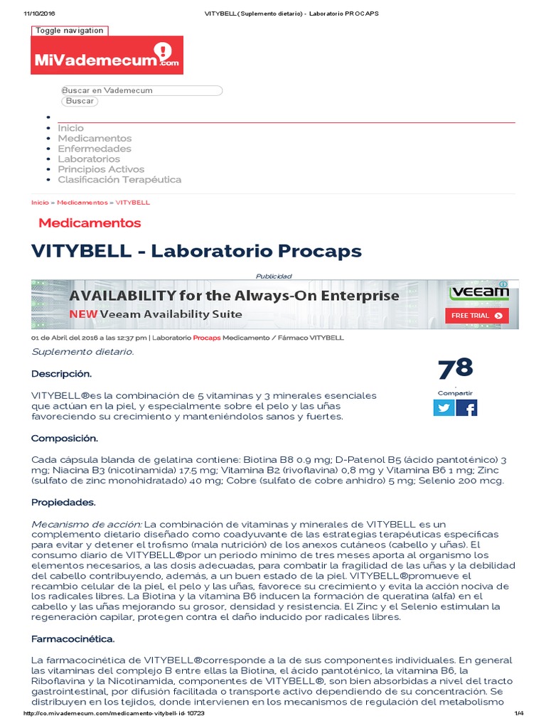 VITYBELL (Suplemento Dietario) - Laboratorio PROCAPS | Farmacocinética ...