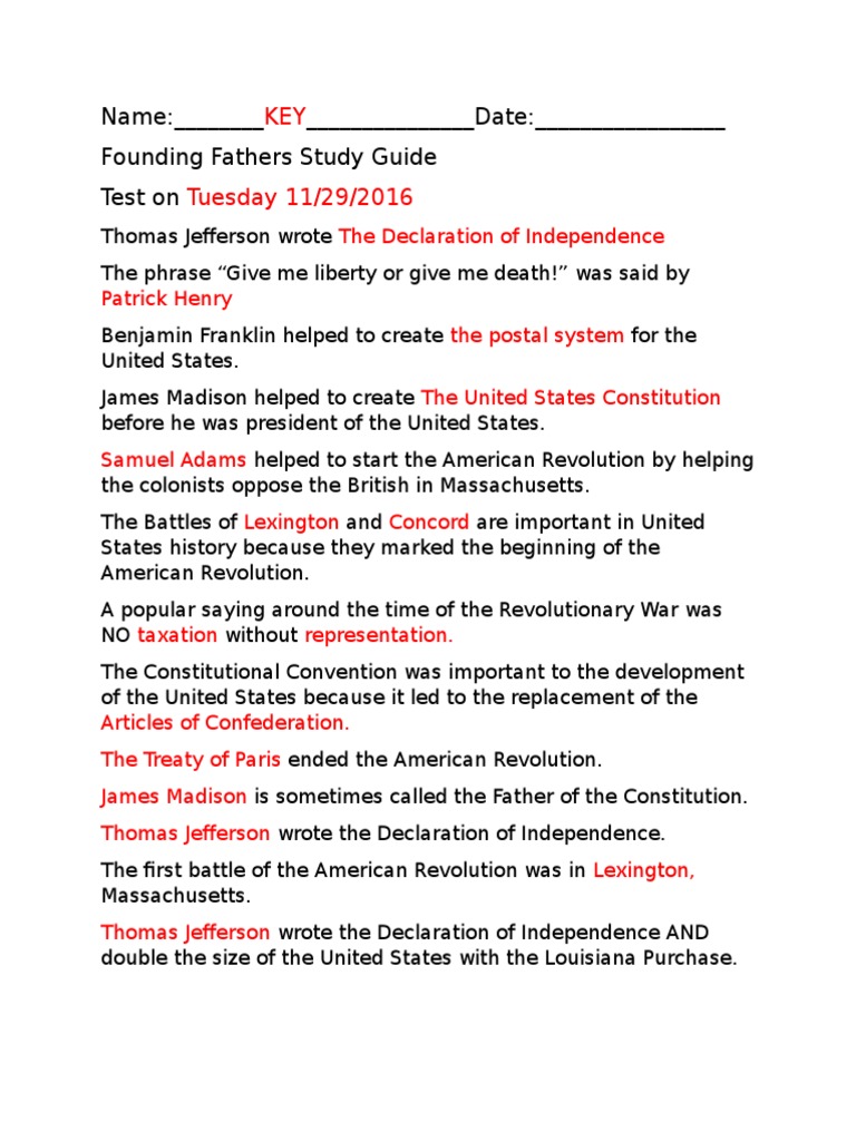 Founding Fathers Study Guide | PDF | Social Science