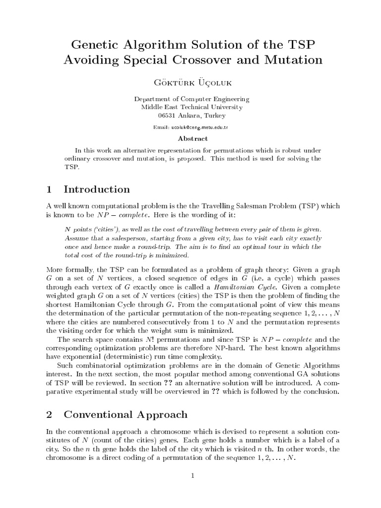Genetic Algorithm Solution of The TSP Avoiding Special Crossover and Mutation | PDF ...