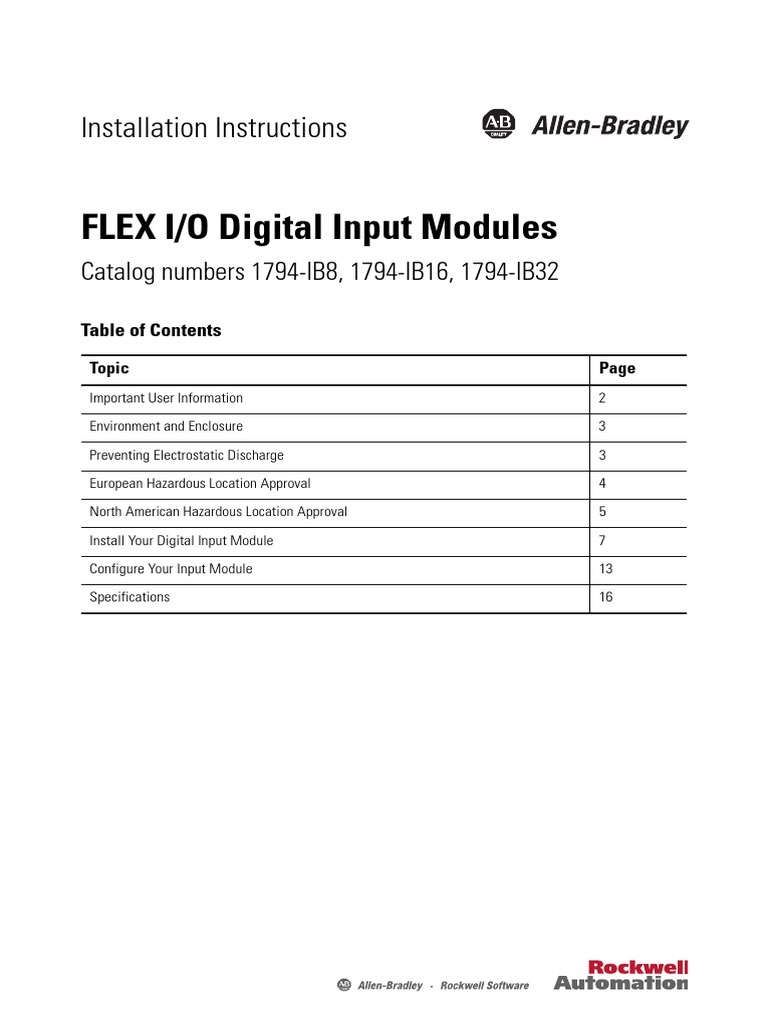 FLEX I/O Digital Input Modules: Installation Instructions | PDF ...