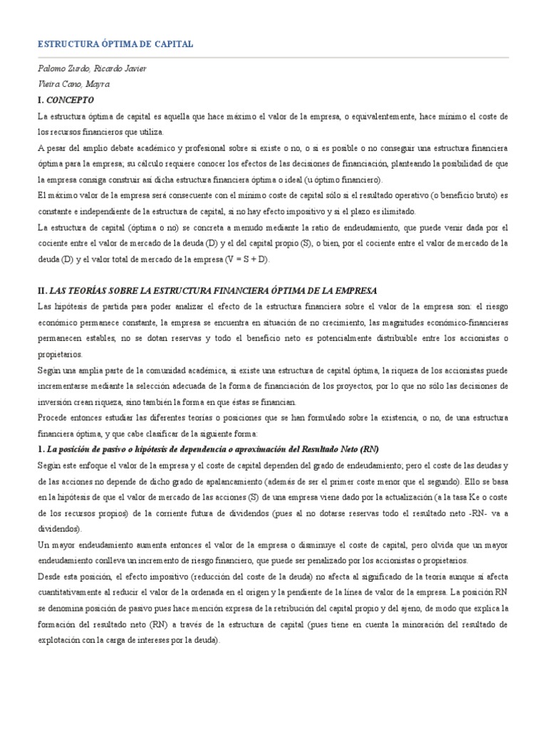 Estructura Óptima de Capital | PDF | Impuesto corporativo | Deuda