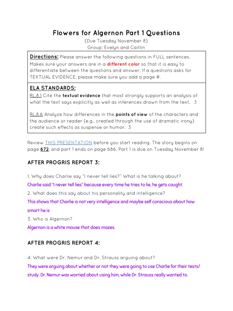 ELA Study Guide: Flowers for Algernon | PDF