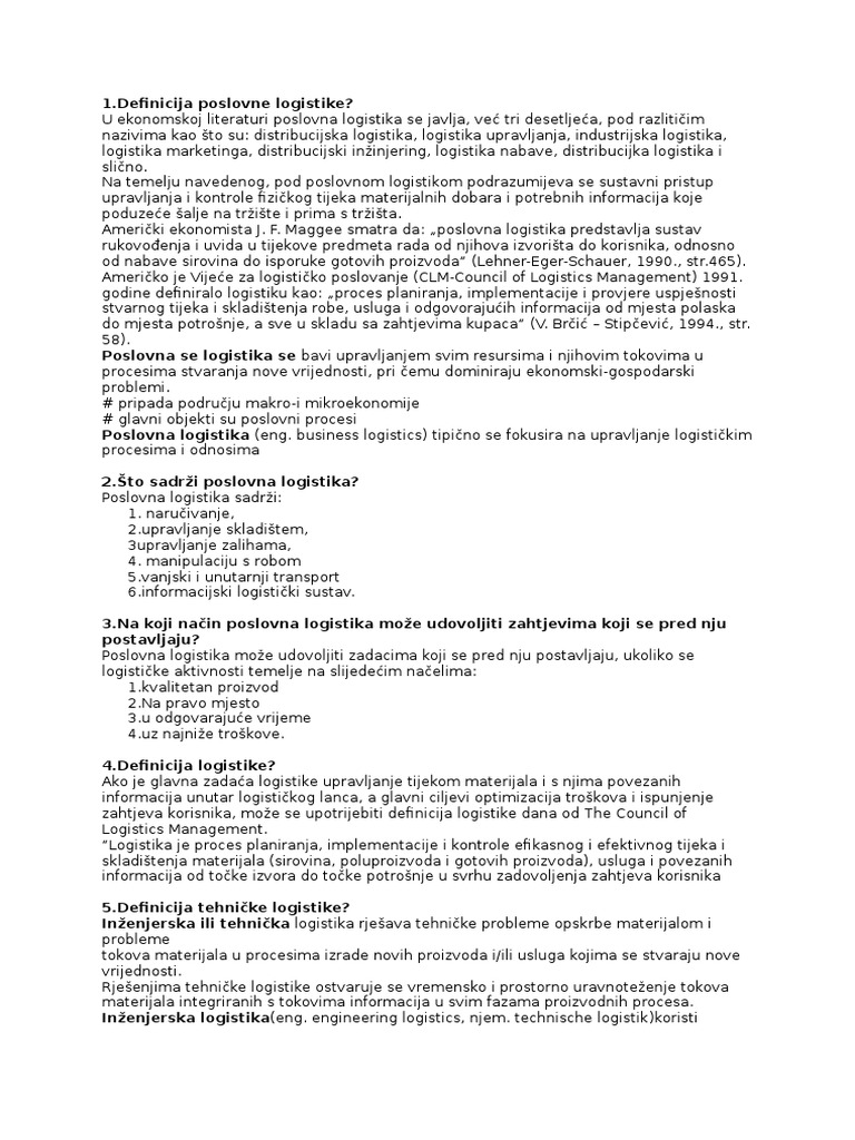 Poslovna Logistika - SVE | PDF