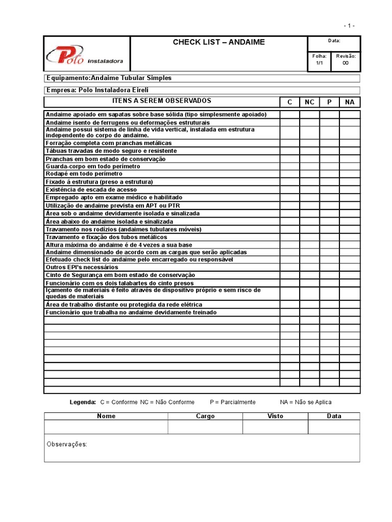 Checklist de Segurança para Andaime | PDF