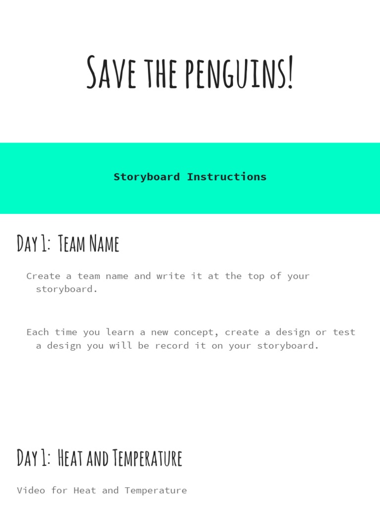 Save The Penguins Storyboard Use | PDF | Thermal Conduction | Heat