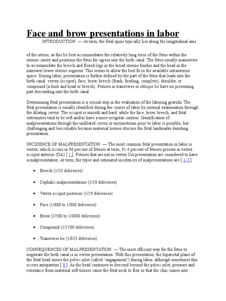 Face and Brow Presentations in Labor | Download Free PDF | Caesarean ...