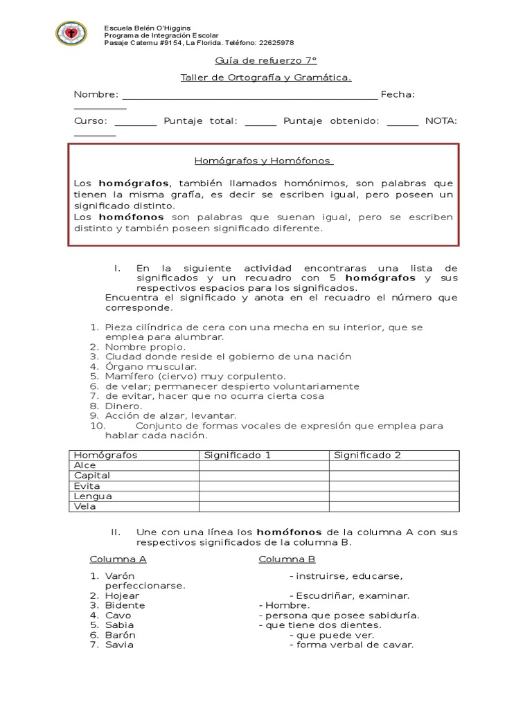 EVALUACIÓN Homógrafos, Homófonos - Hiperónimos e Hipónimos. | PDF | Idiomas