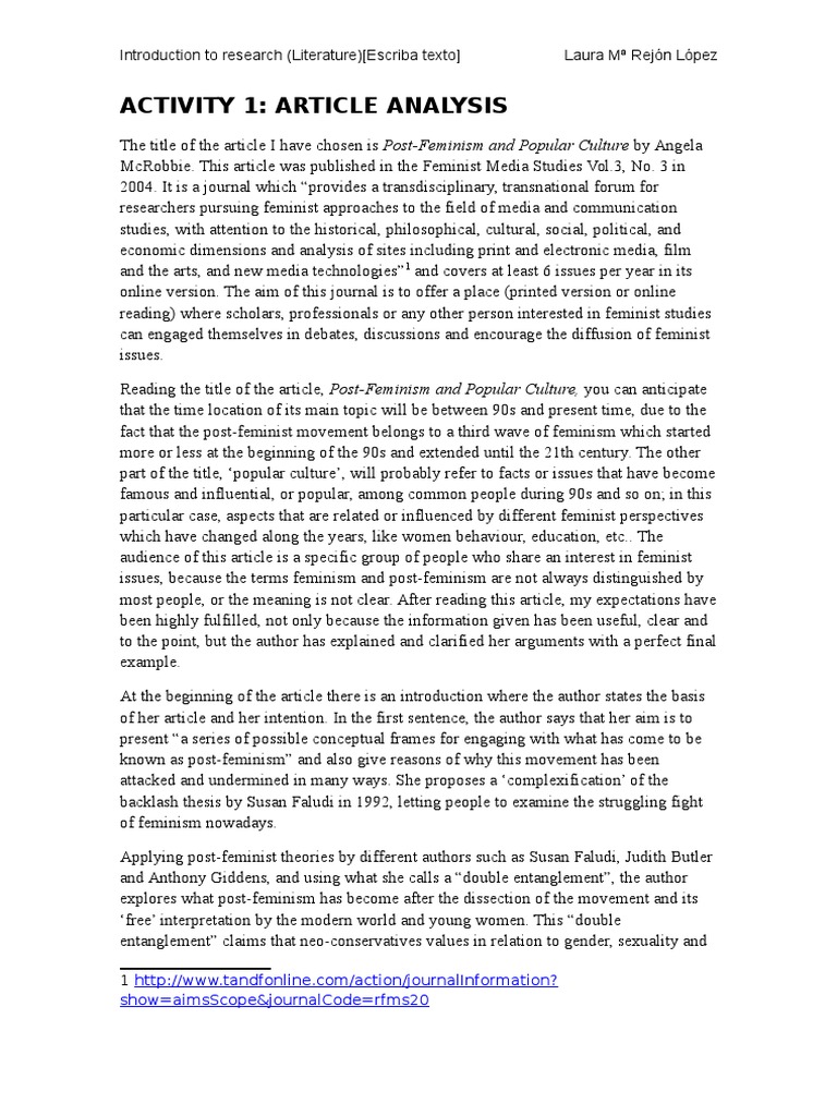 Post-Feminism in Popular Culture Analysis | PDF | Feminism | Gender Studies