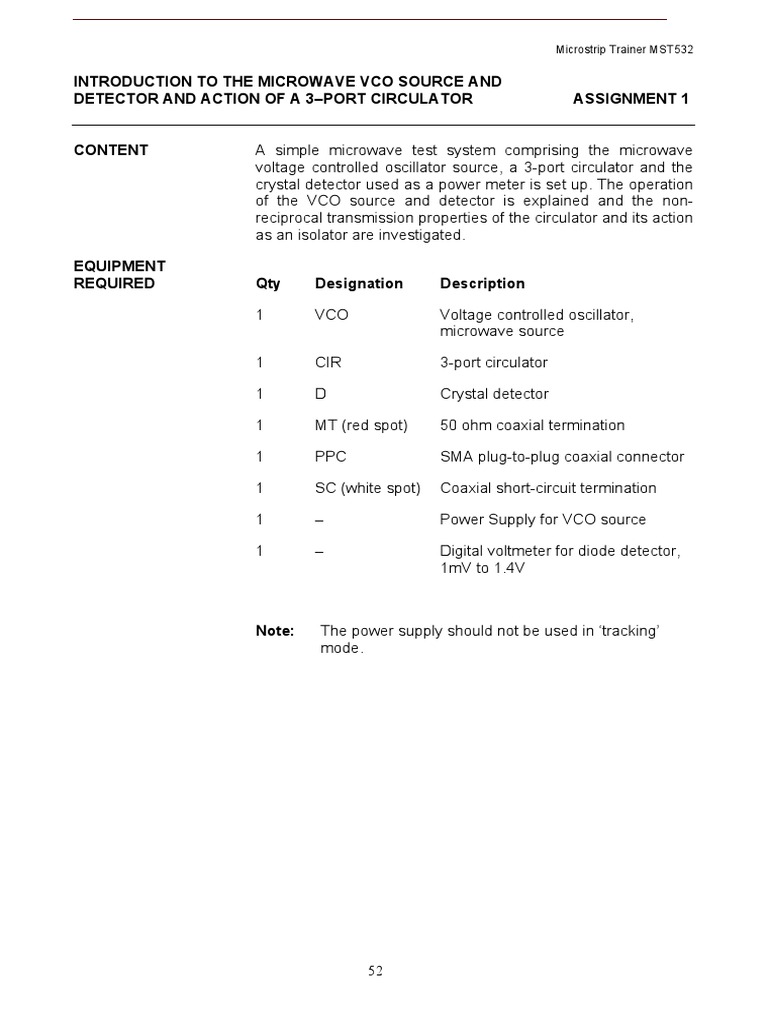 LAB 1 Introduction To The Microwave VCO Source and Detector and Action ...