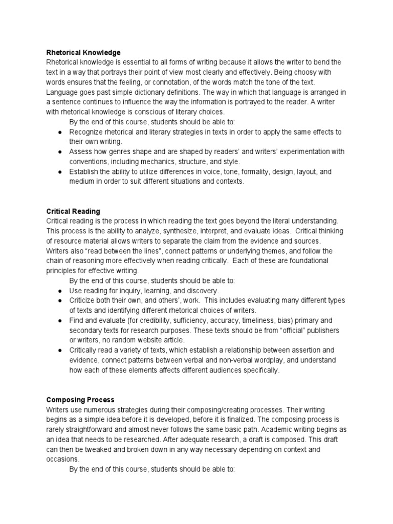 Rhetorical Knowledge | PDF | Rhetoric | Reading (Process)