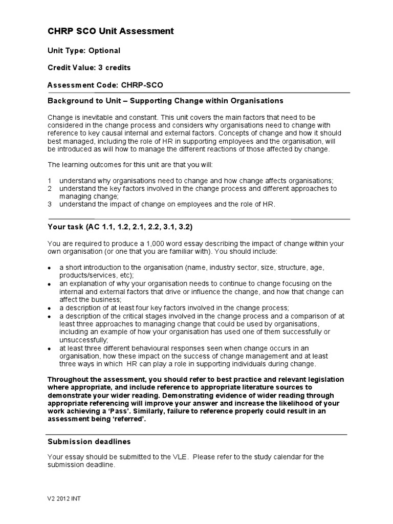 CHRP Sco Unit Assessment v2 | PDF | Employment | Cognition