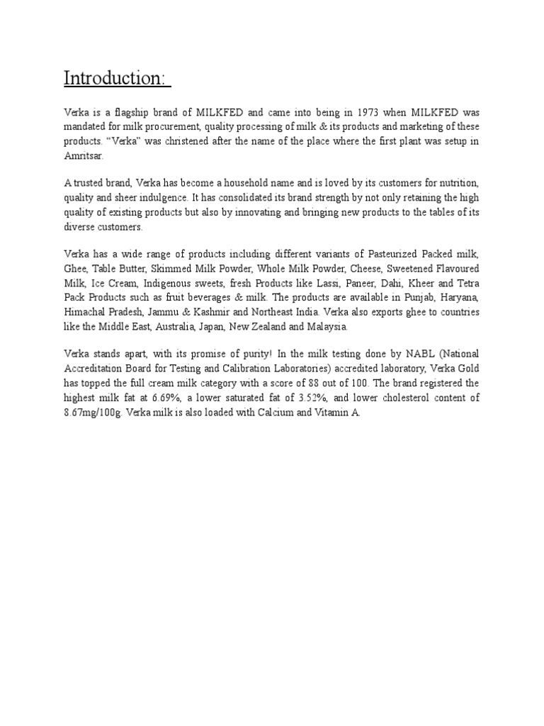 Introduction of Verka | PDF