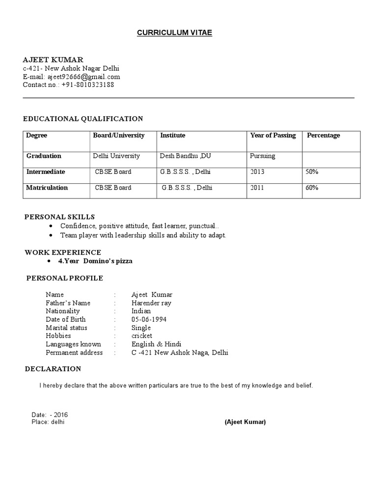 Ajeet Kumar: Curriculum Vitae | PDF