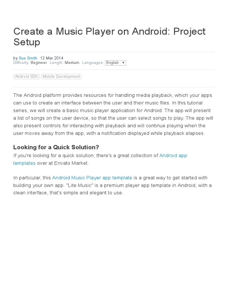 Create A Music Player On Android - Project Setup | Download Free PDF ...