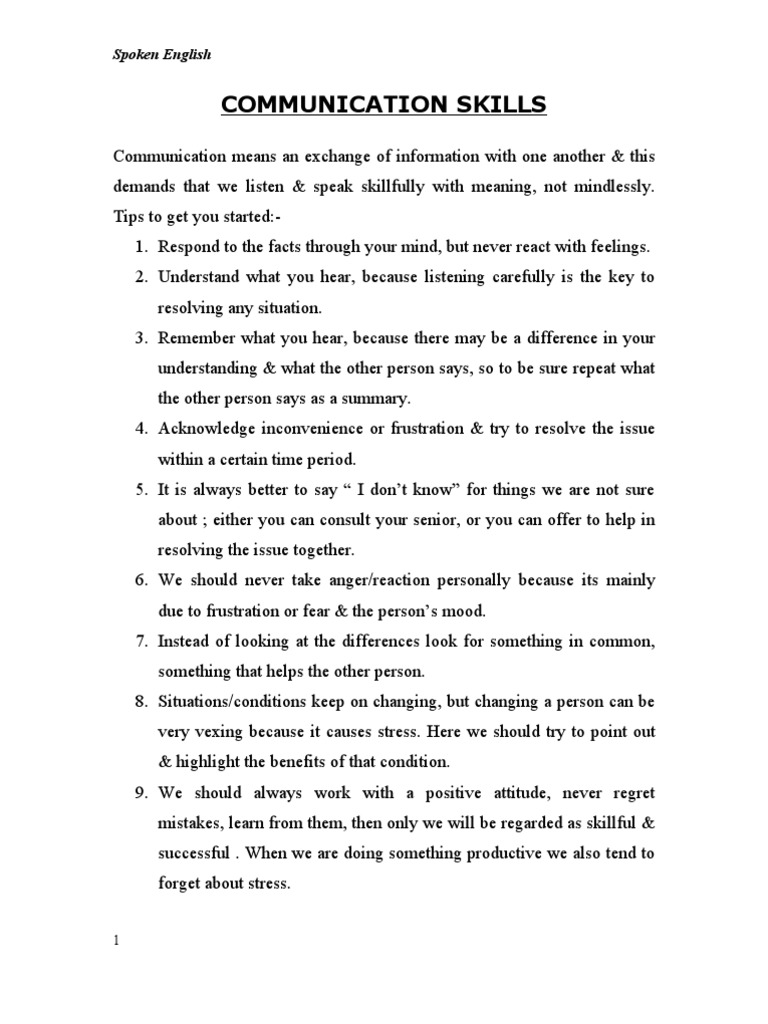 Communication Skills: Spoken English | PDF | Communication | English ...