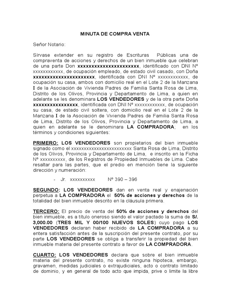Minuta de Compra Venta | PDF | Ley común | Virtud