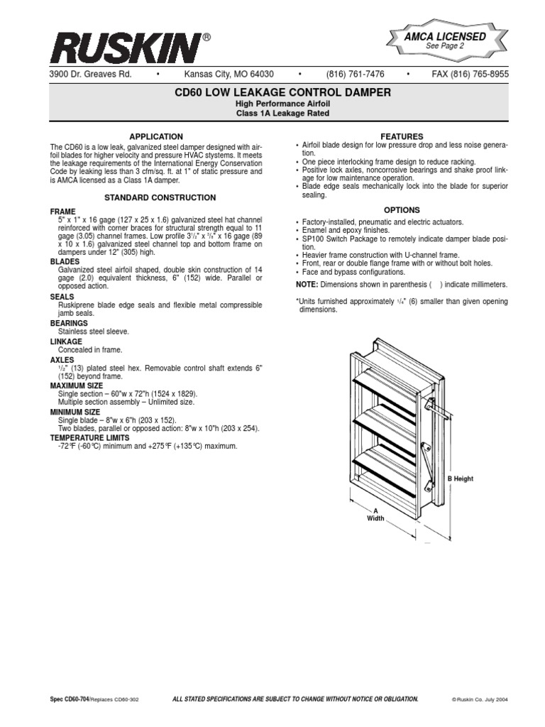 Cd60 Low Leakage Control Damper | PDF | Switch | Blade