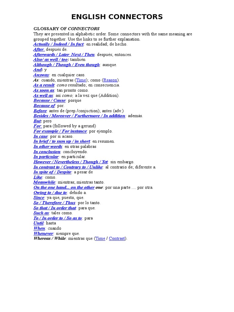 Connectors Chart With Answers | PDF | Oración (Lingüística) | Adverbio