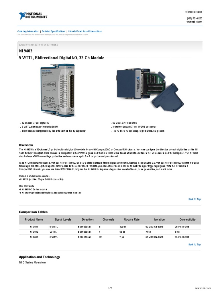 NI 9403 5 V/TTL, Bidirectional Digital I/O, 32 CH Module: Last Revised: 2014-11-06 07:14:25.0 ...