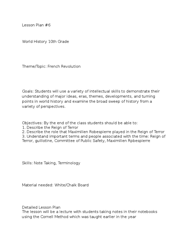 Lesson Plan 6 | PDF | Maximilien Robespierre | Reign Of Terror