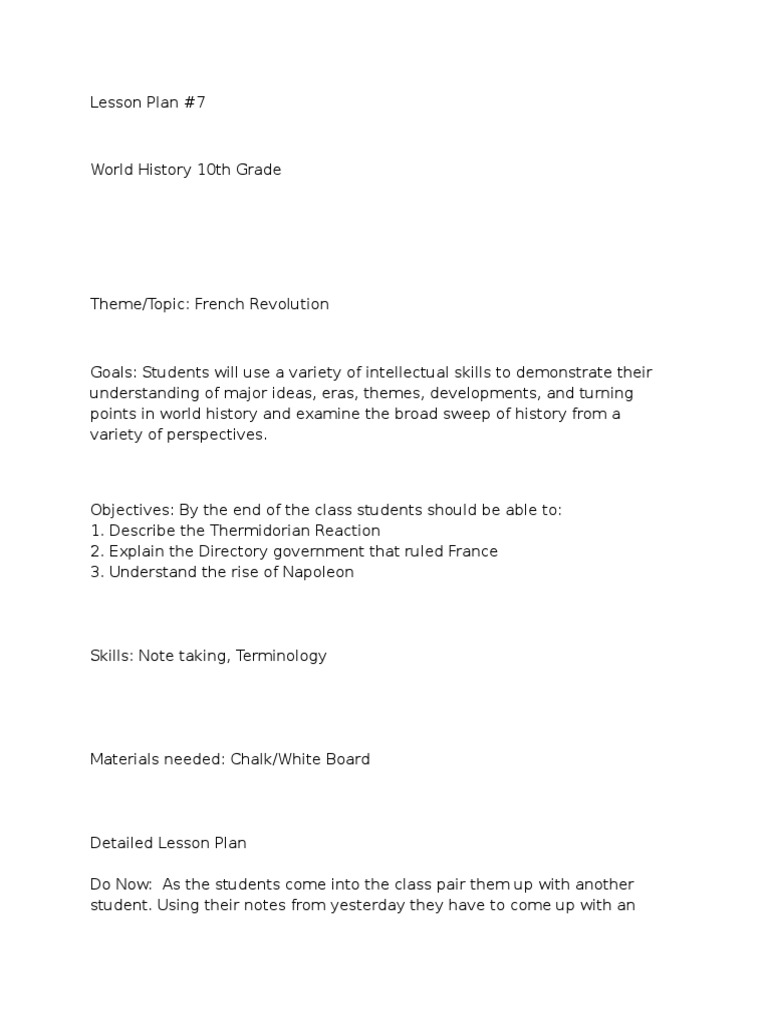 French Revolution Lesson Plan for 10th Grade | PDF | Late Modern France ...