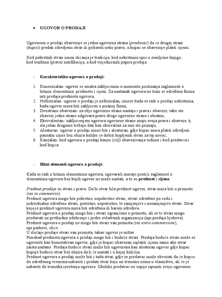 Ugovor o Prodaji | PDF