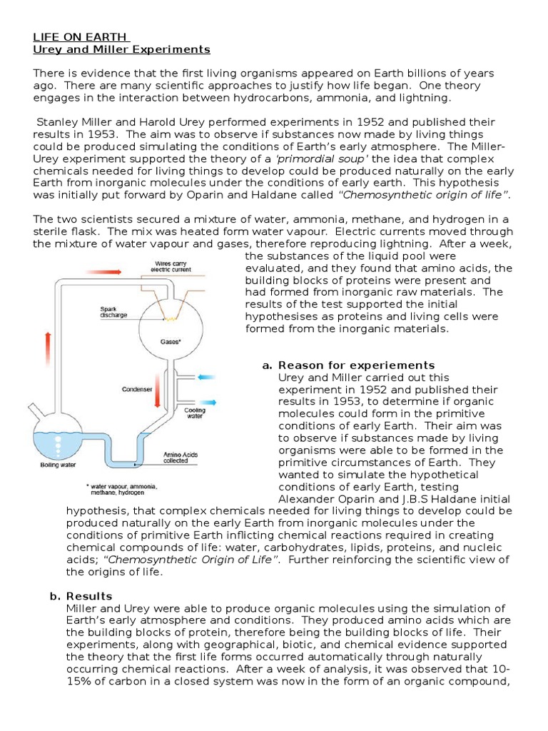 LIFE ON EARTH (Urey Miller Experiement) | PDF | Abiogenesis | Life