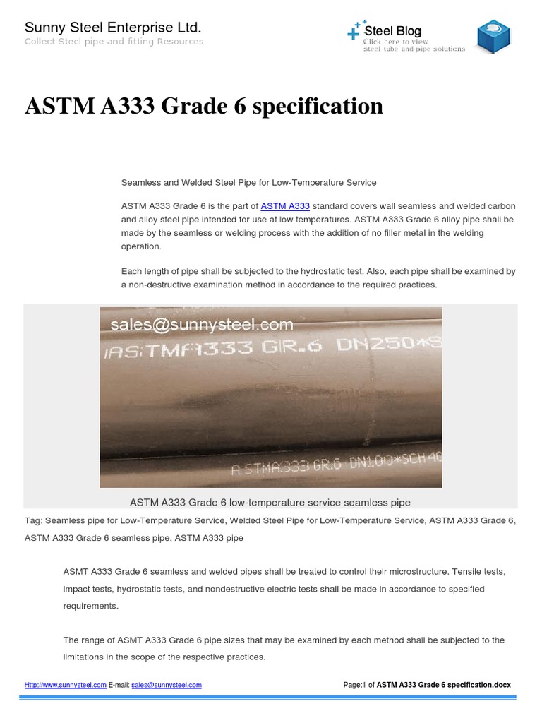ASTM A333 Grade 6 Specification | PDF | Pipe (Fluid Conveyance) | Heat ...