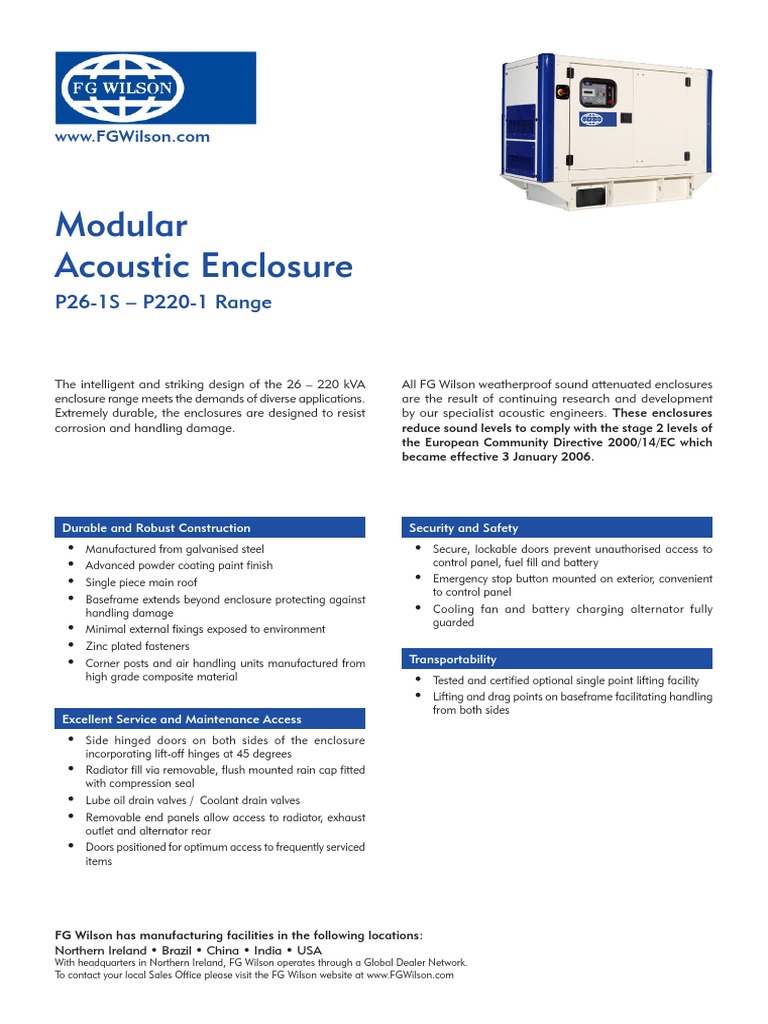 FG Wilson Generator Set Enclosure Specifications and Sound Level Data ...