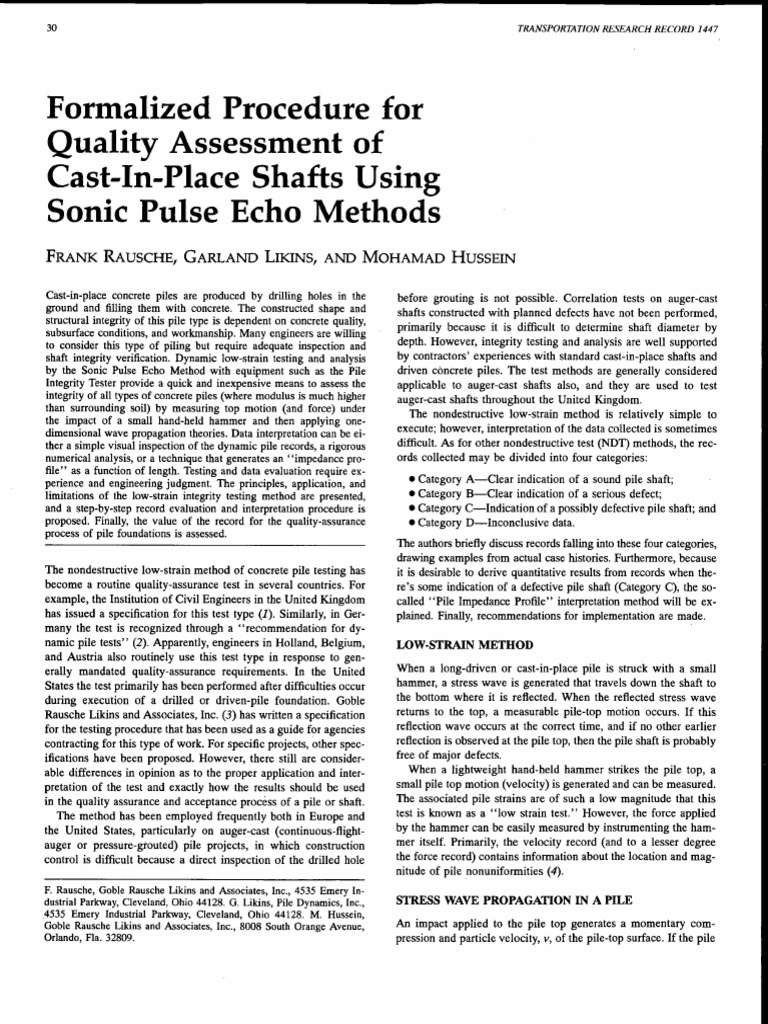 Formalized Procedure For Quality Assessment of Cast-In-Place Shafts ...