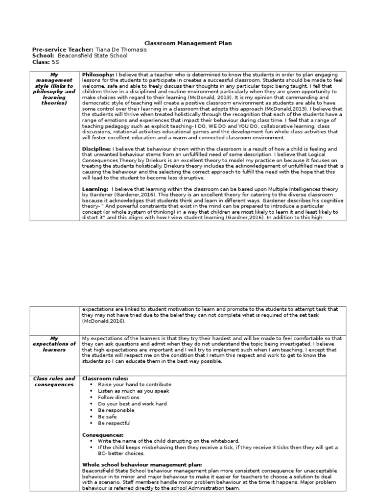 Classroom Management Plan 5S | PDF | Classroom | Learning