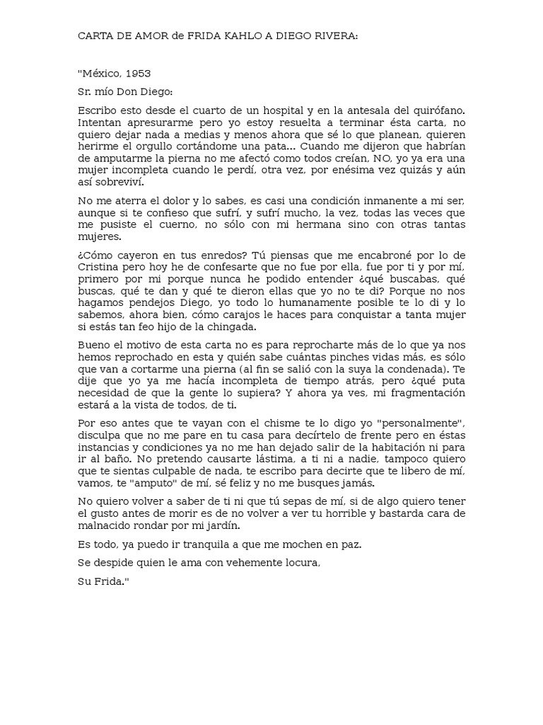 Frida Kahlo - Carta de Amor A Diego Rivera | PDF