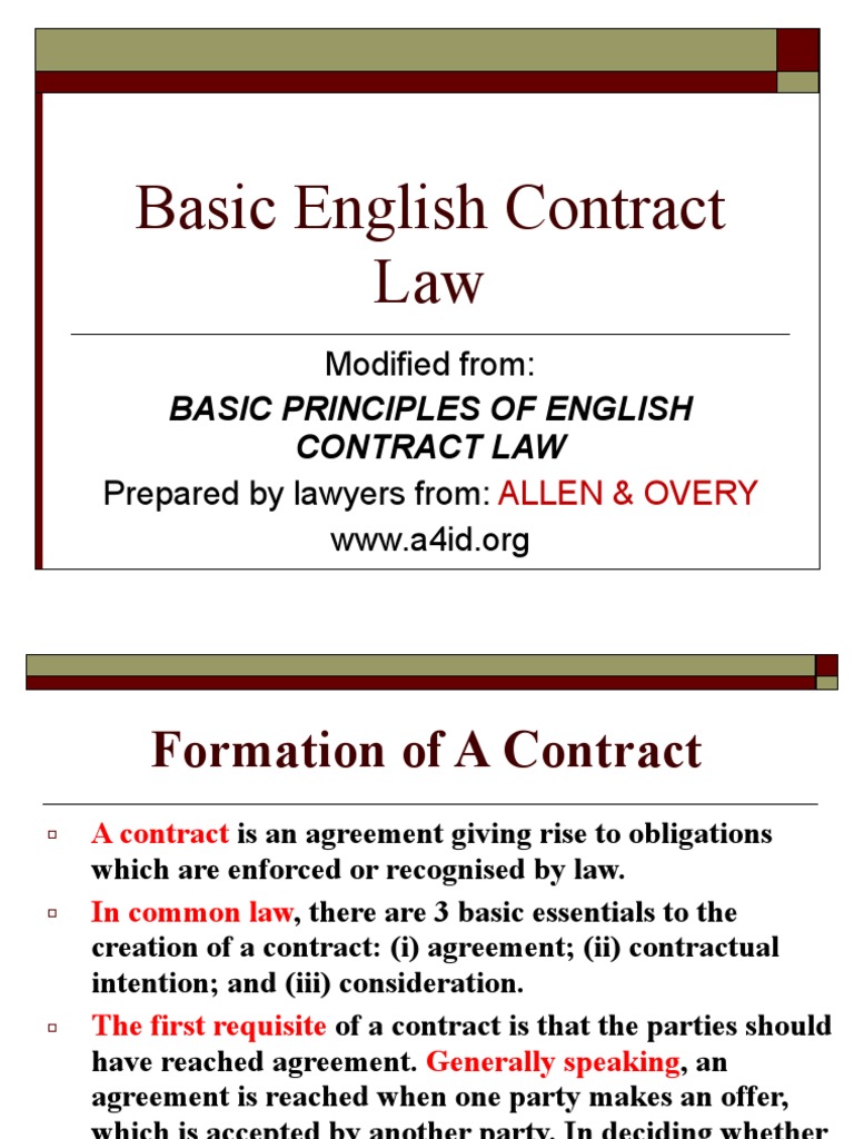 Basic English Contract Law Guide | PDF | Offer And Acceptance ...
