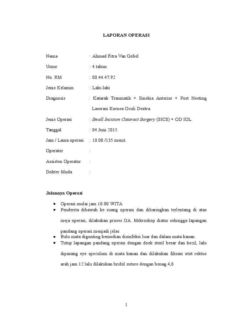Contoh Laporan Operasi SICS | PDF