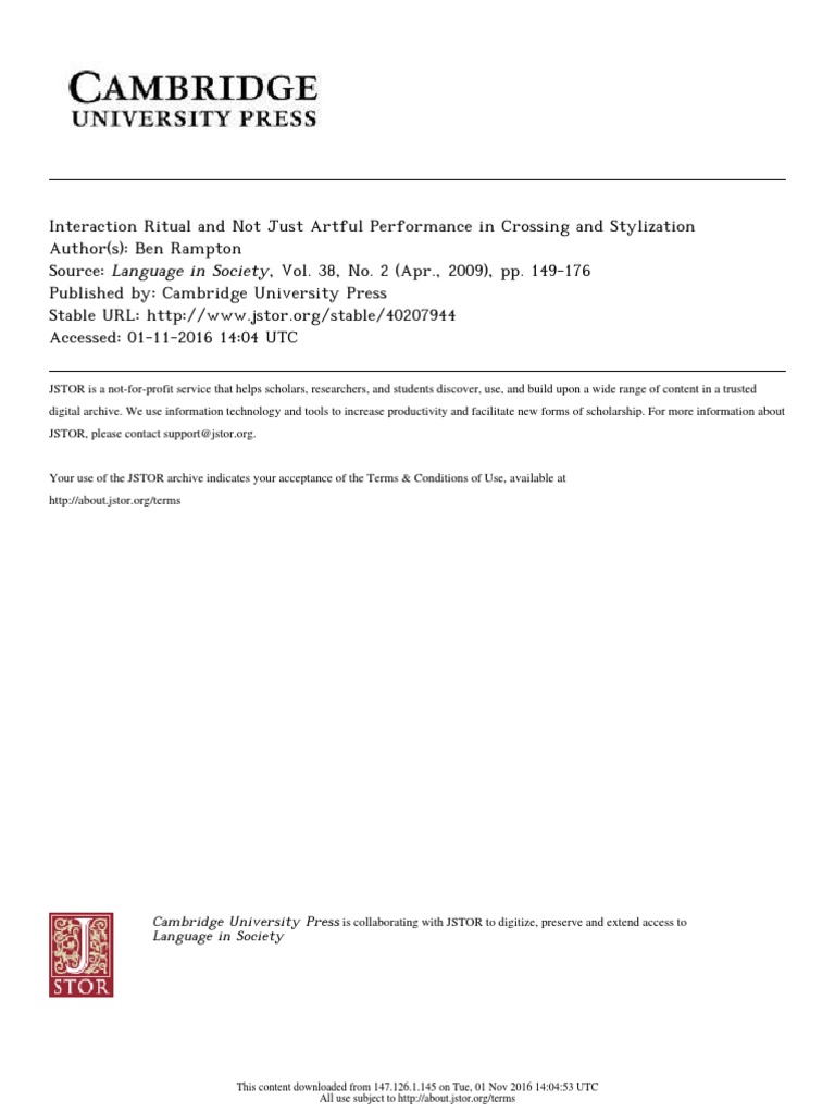 Interaction Ritual and Not Just Artful Performance in Crossing and ...
