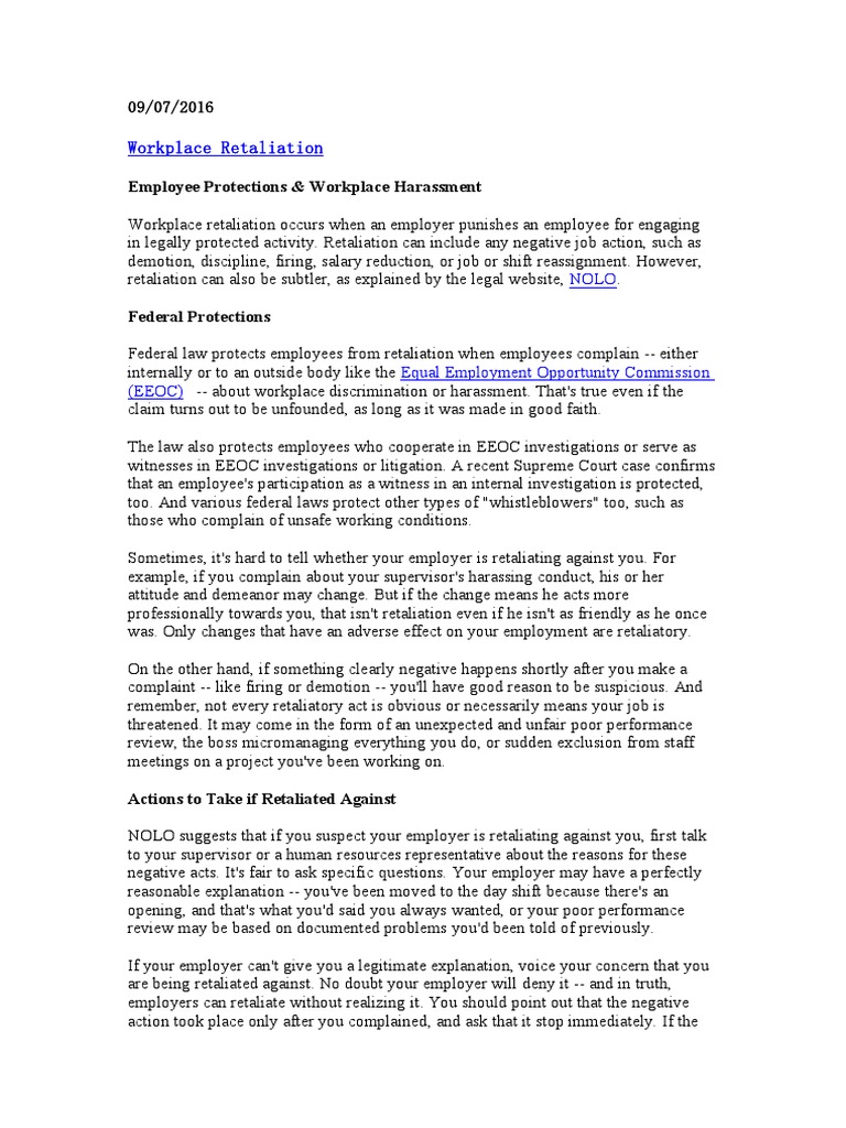 Workplace Retaliation: Employee Protections & Workplace Harassment ...